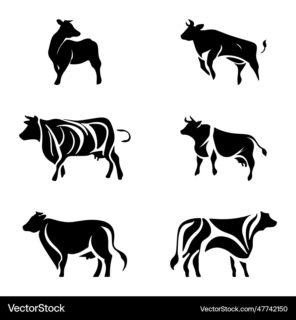 Bull and cow set isolated on white background Vector Image