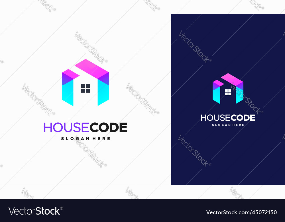 Creative code house logo designs concept Vector Image