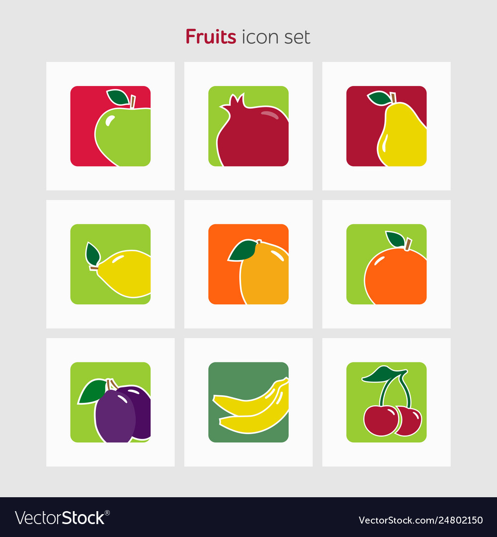 Fruit icon set simple flat Royalty Free Vector Image