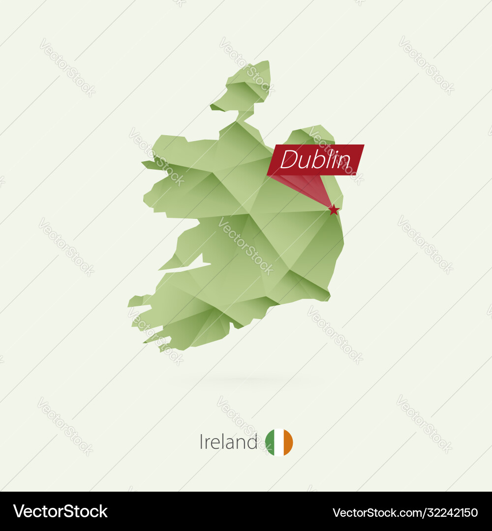 Green gradient low poly map ireland Royalty Free Vector