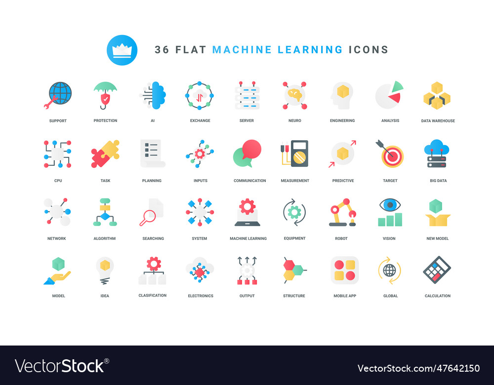 Machine learning data analysis trendy flat icons Vector Image Machine learning data analysis trendy flat icons Vector Image