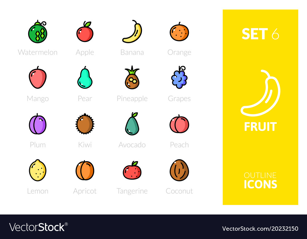 Outline color icons set Royalty Free Vector Image