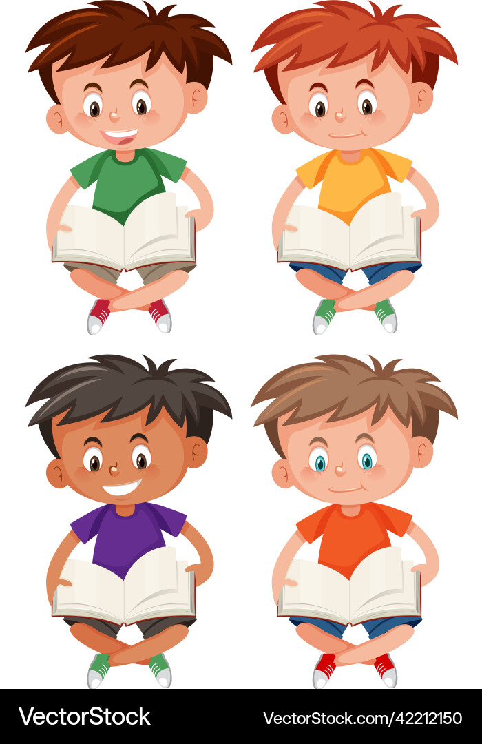 Set of boy reading a book Royalty Free Vector Image