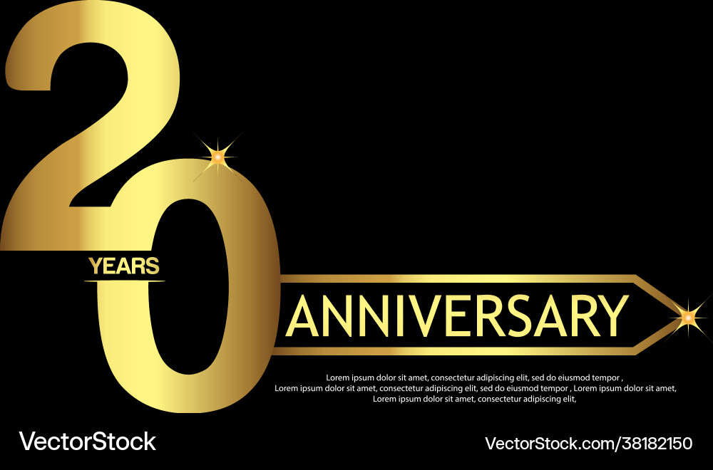 Twenty years anniversary golden Royalty Free Vector Image