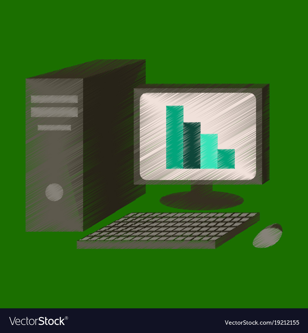 Flat shading style icon office computer Royalty Free Vector