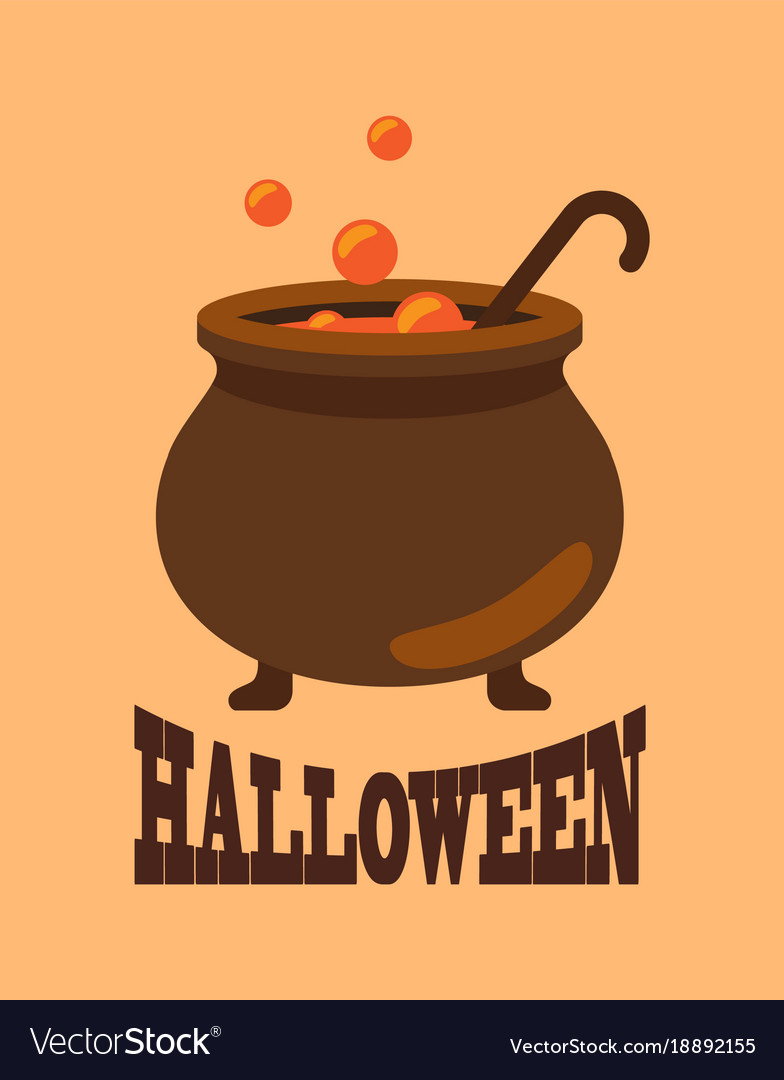 Halloween poster with closeup of witch cauldron Vector Image