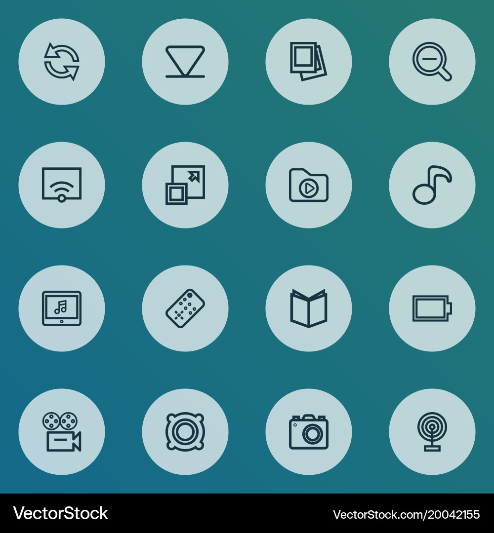 Media icons line style set with broadcast musical Vector Image