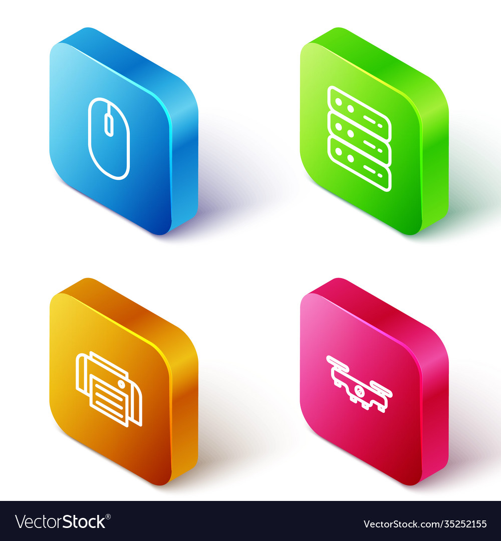Set isometric line computer mouse server data Vector Image