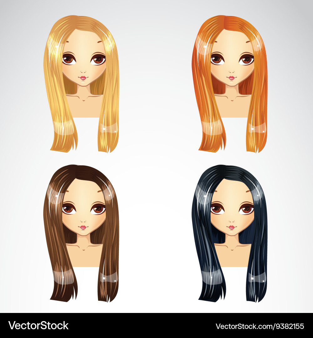 Set Of Long Hair Styling Royalty Free Vector Image