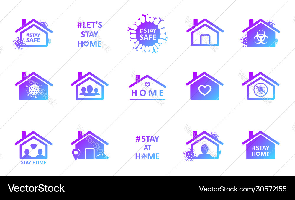 Stay home set social media sticker self Royalty Free Vector