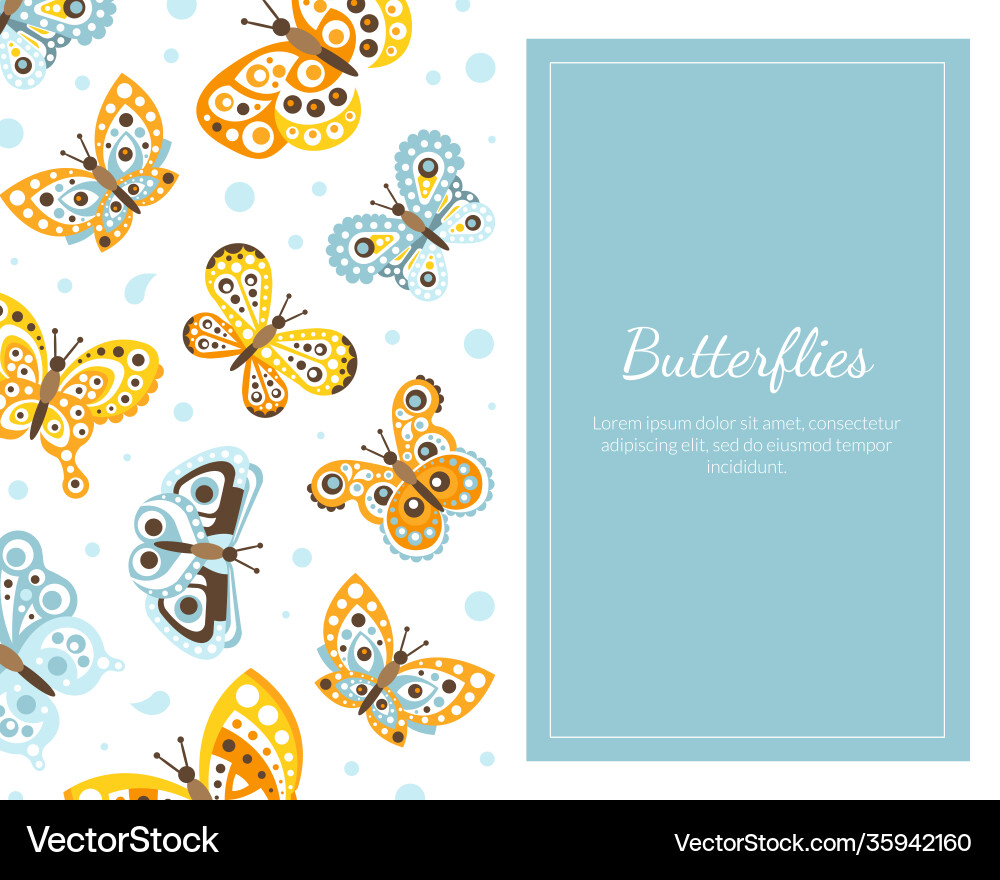 Card template with beautiful butterflies seamless Vector Image