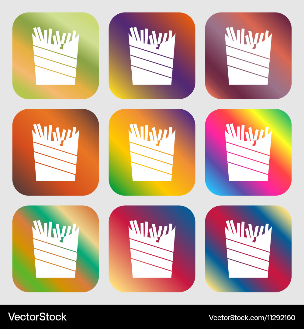 Fry icon sign nine buttons with bright gradients Vector Image
