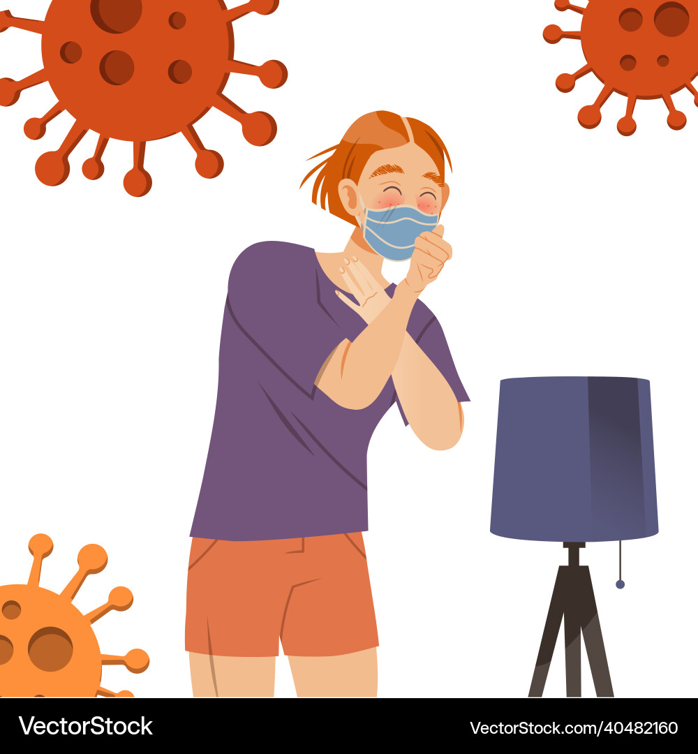 Infected person in protective mask home Royalty Free Vector