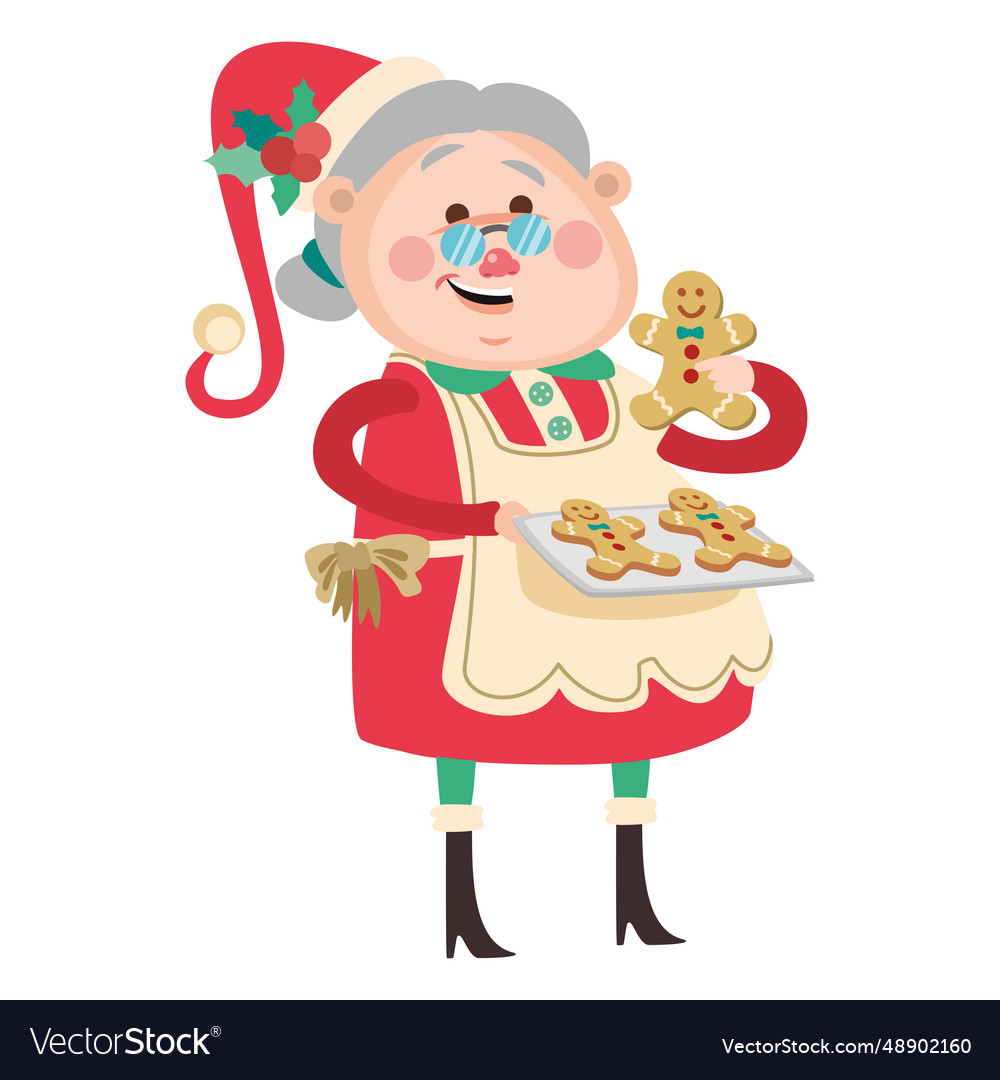 Lady santa baking gingerman cookie Royalty Free Vector Image