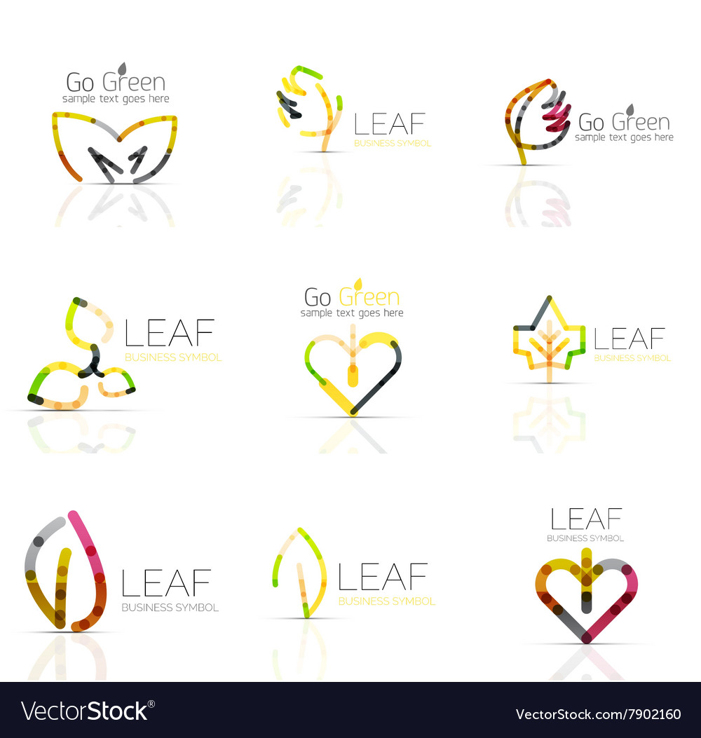 Linear leaf abstract logo set connected Royalty Free Vector