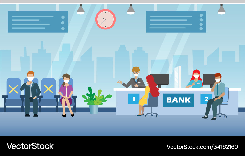 New normal social distancing in bank workplace Vector Image