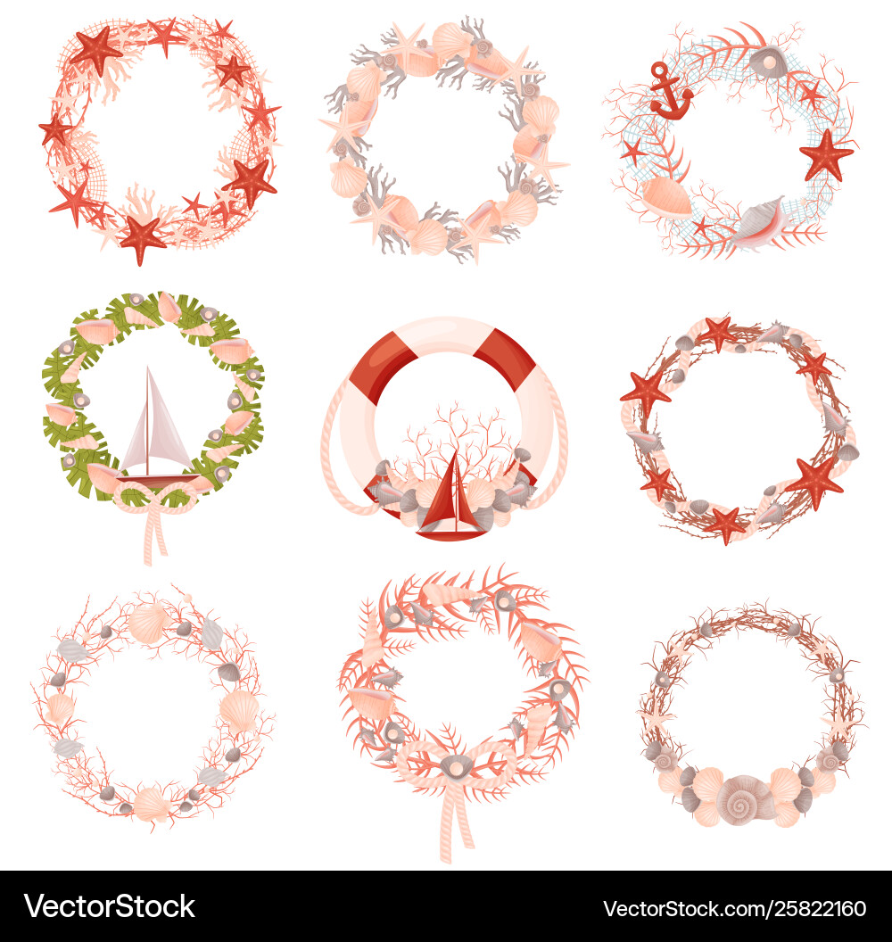 Set decorative wreaths with a nautical theme Vector Image