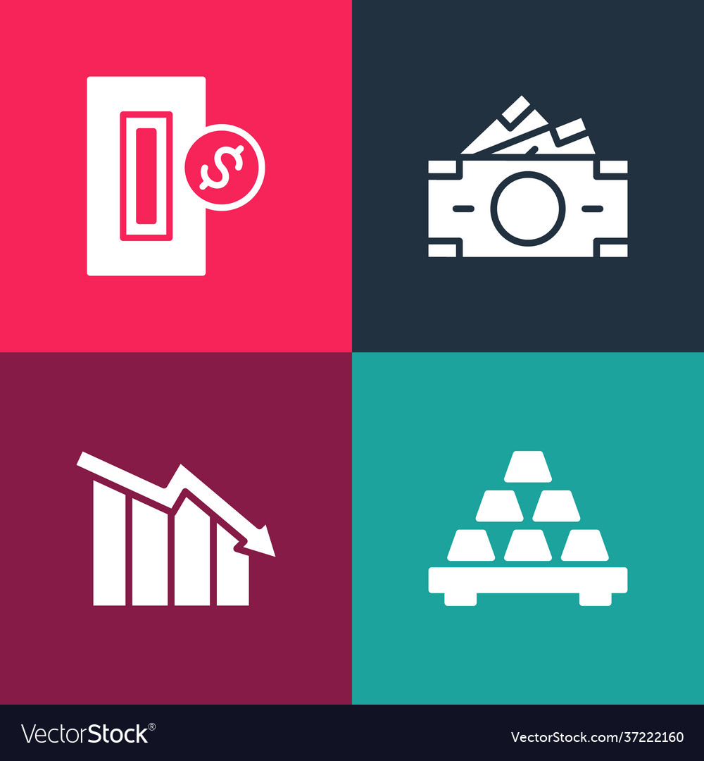 Set pop art gold bars financial growth decrease Vector Image