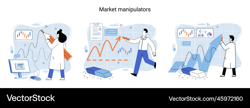 Stock market manipulation characters analyzing Vector Image