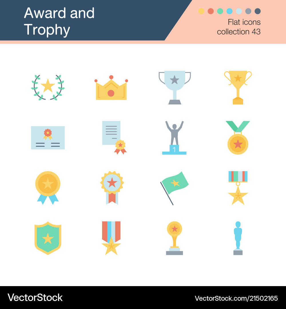 Award and trophy icons flat design collection 43 Vector Image