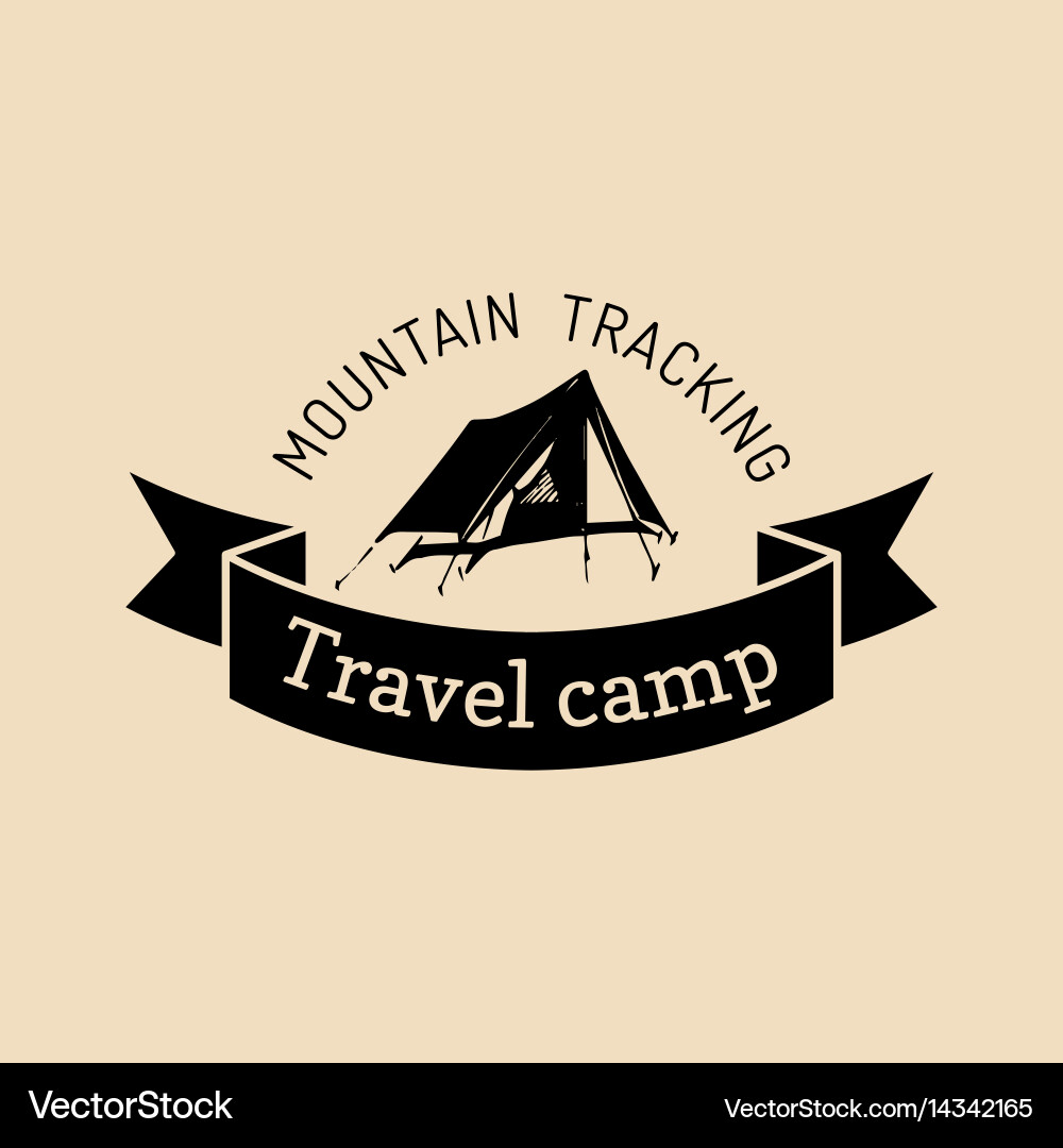 Camp logo tourism sign with hand drawn Royalty Free Vector