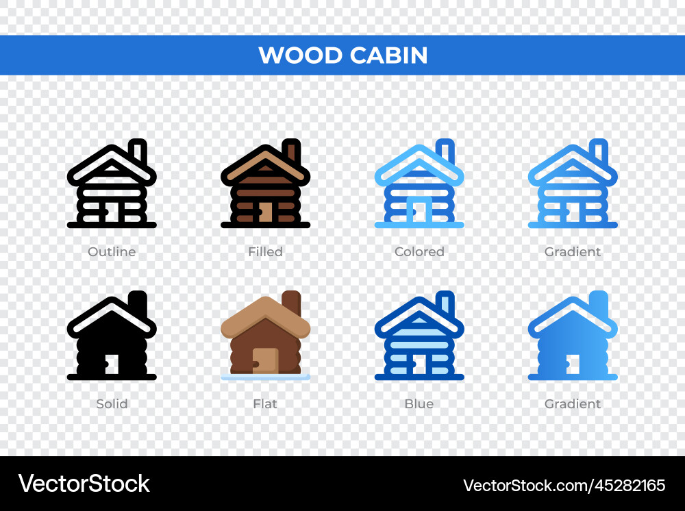 Wood cabin icons in different style Royalty Free Vector