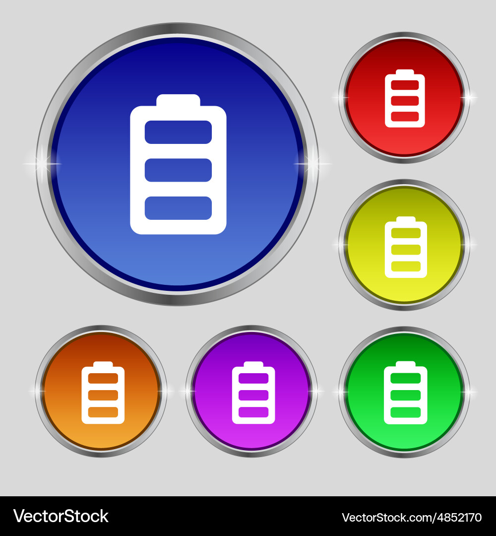 Battery fully charged icon sign round symbol Vector Image