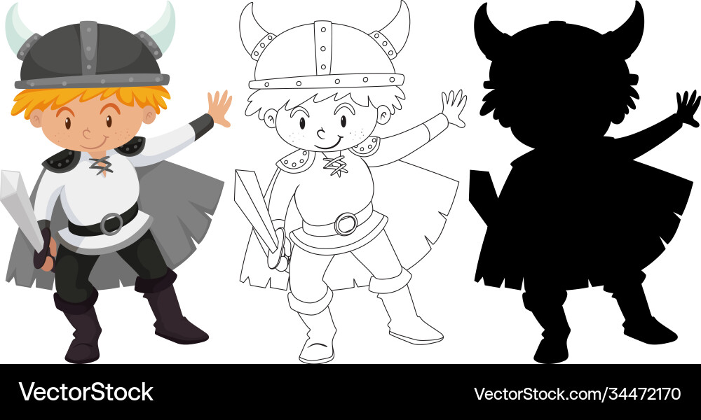 Boy wearing knight costume with its outline Vector Image