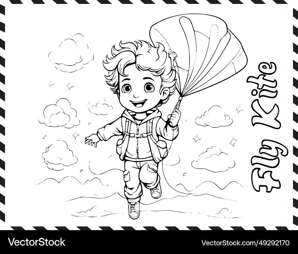 Chearful fly kite coloring page for kids Vector Image