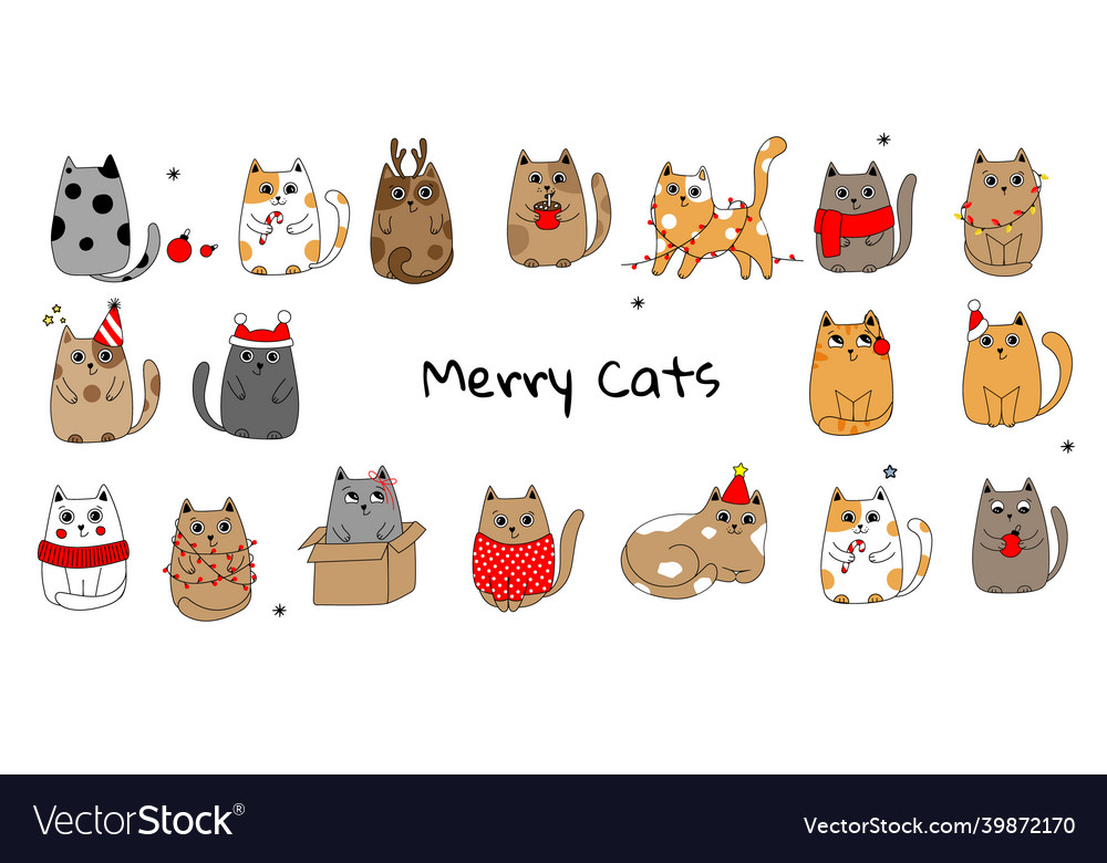 Collection of christmas cats merry Royalty Free Vector Image