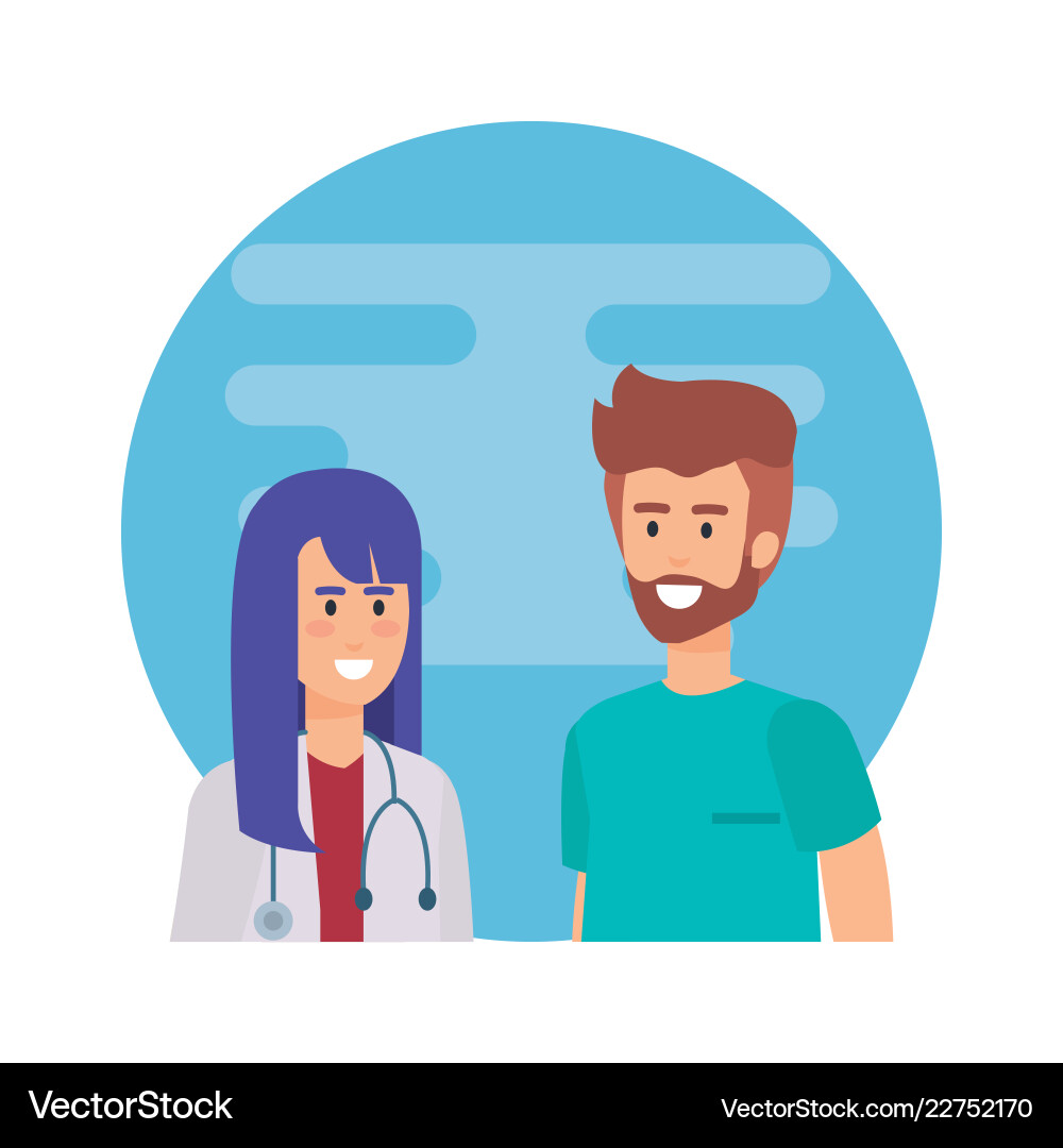 Doctors couple with stethoscopes characters Vector Image