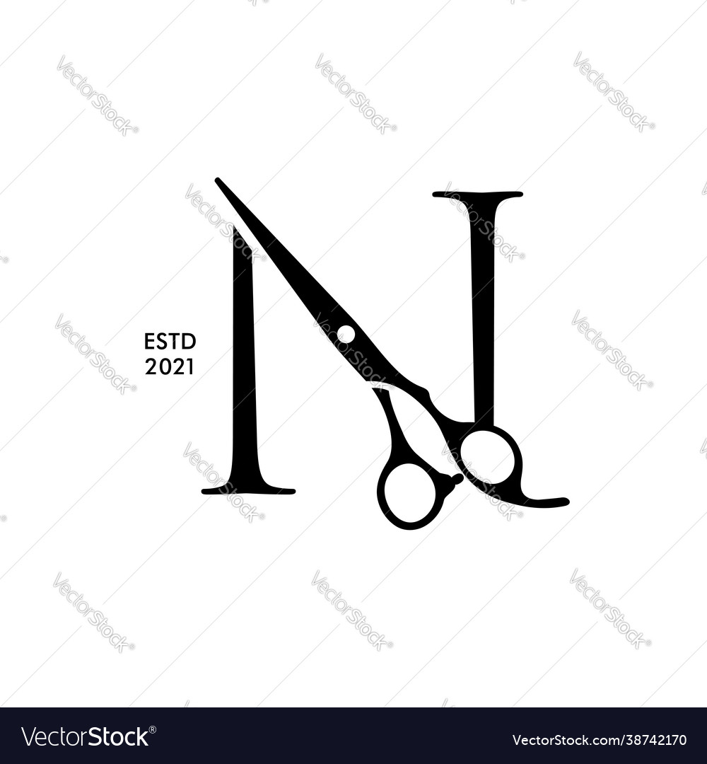 Elegant initial n scissors Royalty Free Vector Image