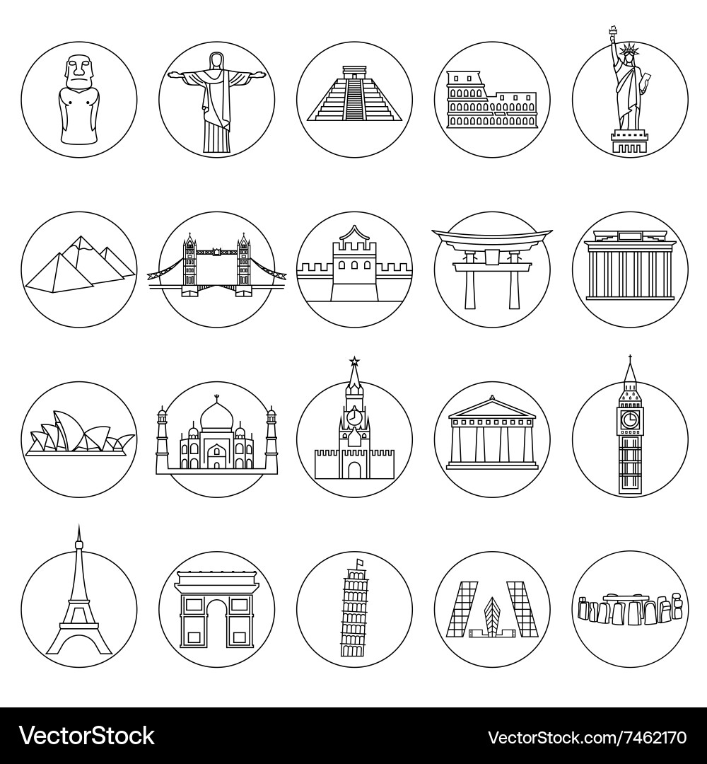 Popular travel landmarks icons Royalty Free Vector Image