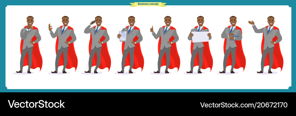 Set of businessman presenting in various action Vector Image