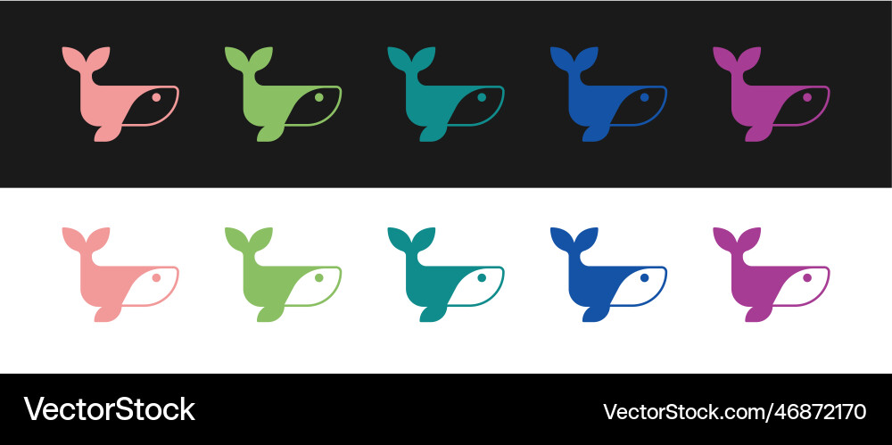Set whale icon isolated on black and white Vector Image