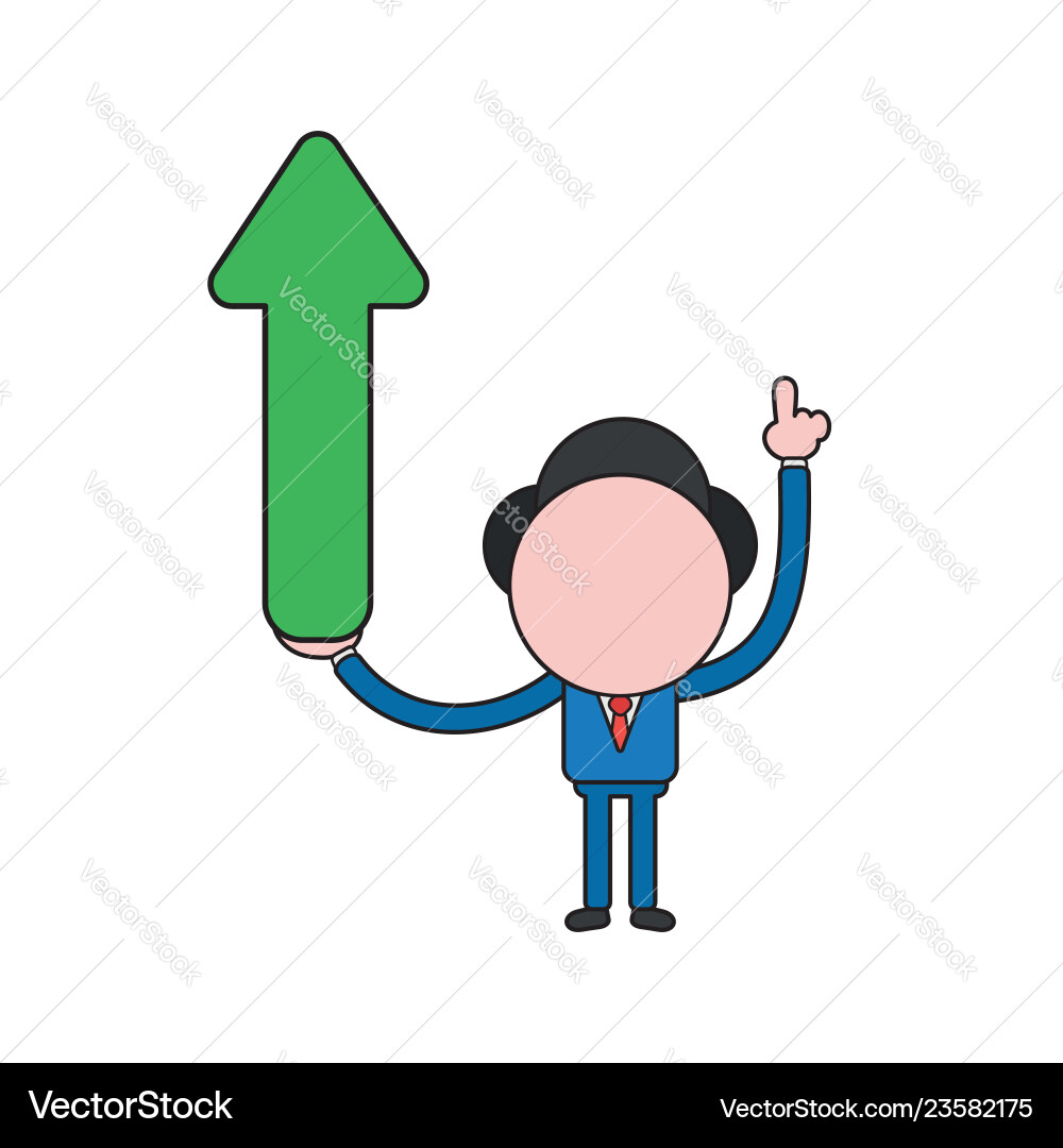 Businessman character pointing up and holding Vector Image