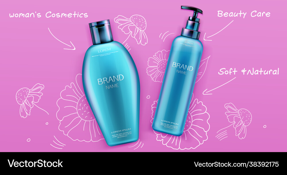 Cosmetic bottles mockup shampoo and conditioner Vector Image