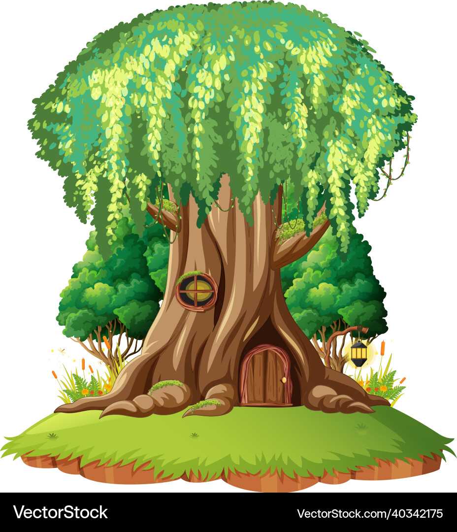 Fantasy tree house inside trunk Royalty Free Vector Image