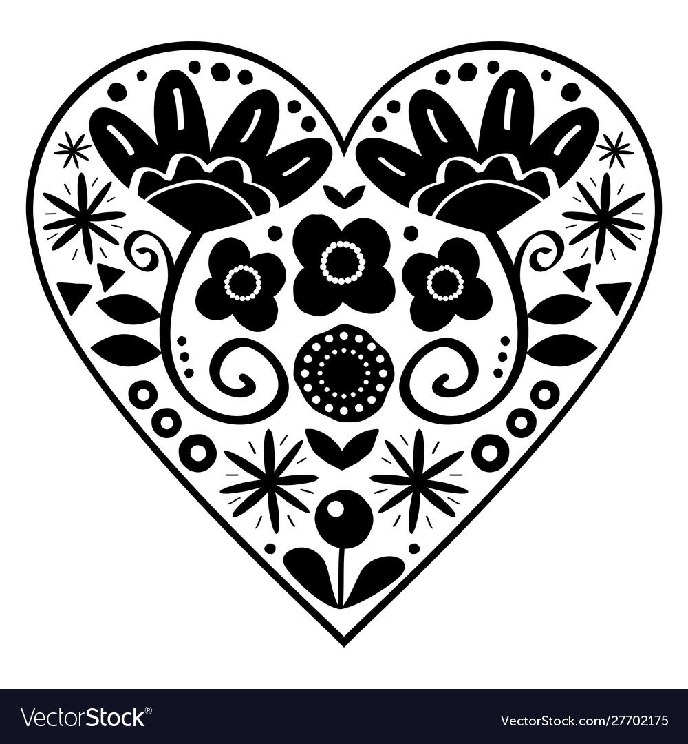 Floral folk art heart design valentines day Vector Image