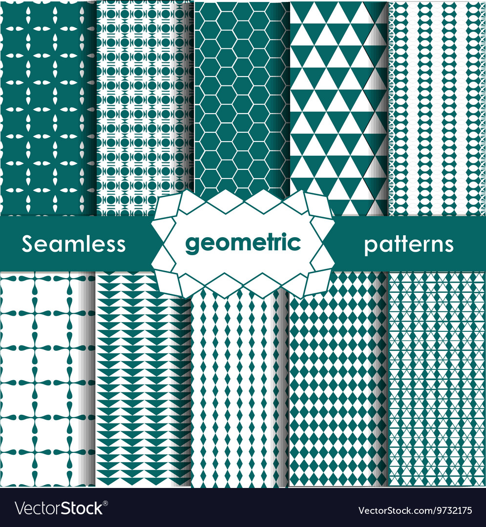 Geometric turquoise seamless patterns set Vector Image