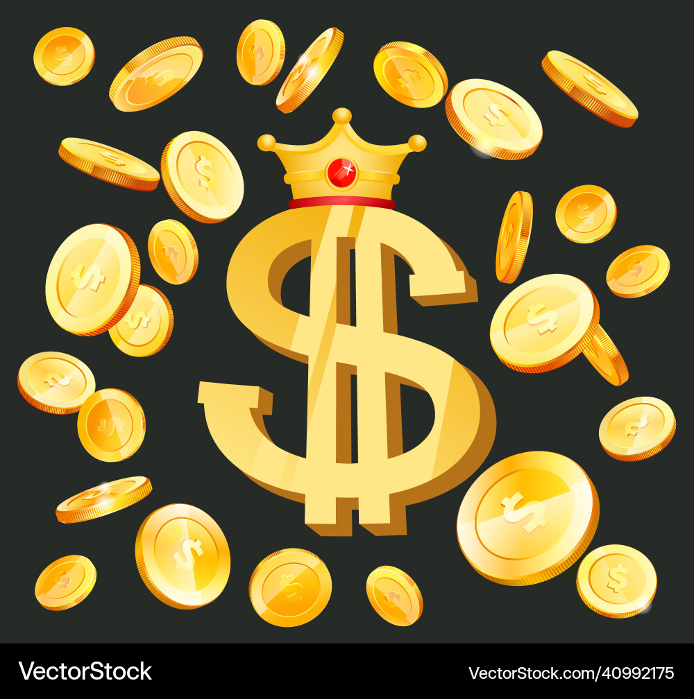 Gold coins with dollar sign in various projections
