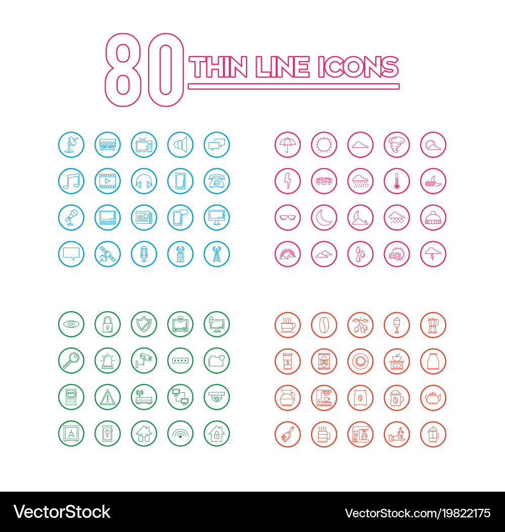 Icons pack of communications weather security Vector Image