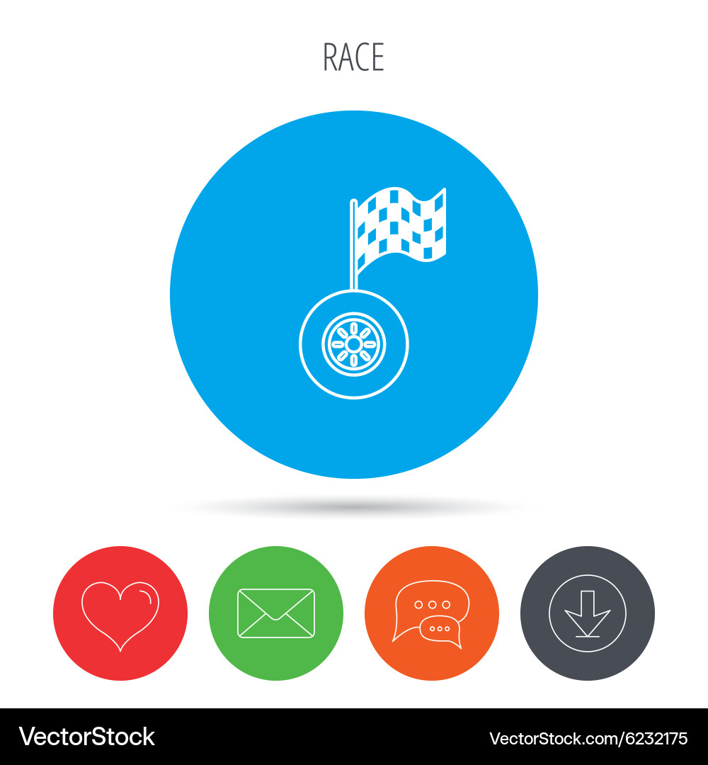 Race icon Wheel with racing flag sign Royalty Free Vector