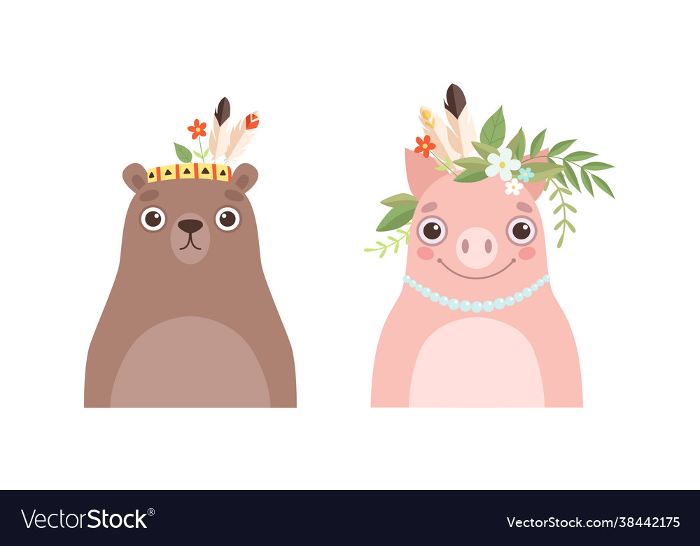 Set lovely animal in wreath flowers spring Vector Image