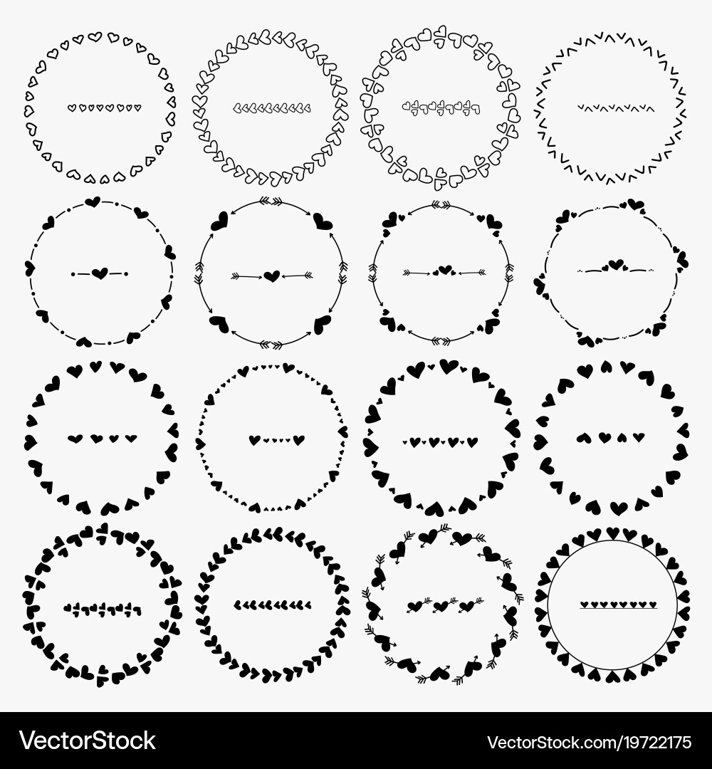 Set of heart round frames for decoration Vector Image