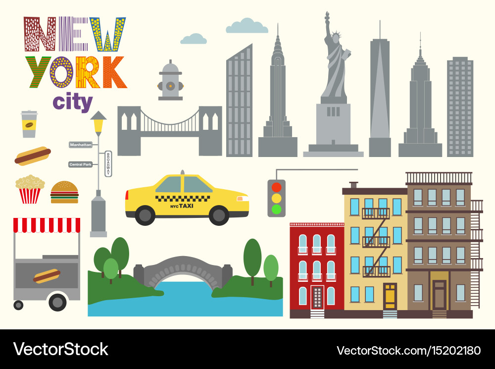 Flat city elements of new york Royalty Free Vector Image