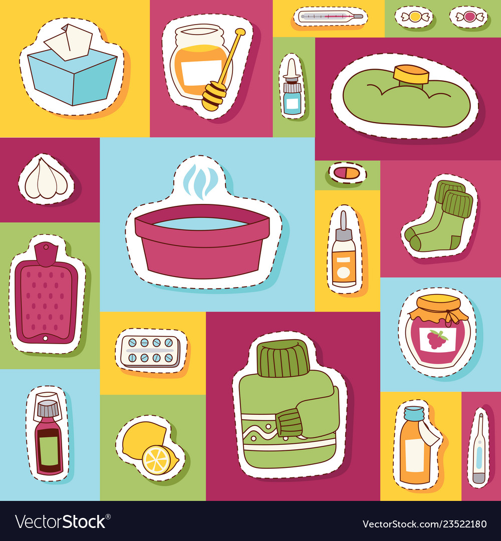 Flu seamless pattern sick character with Vector Image