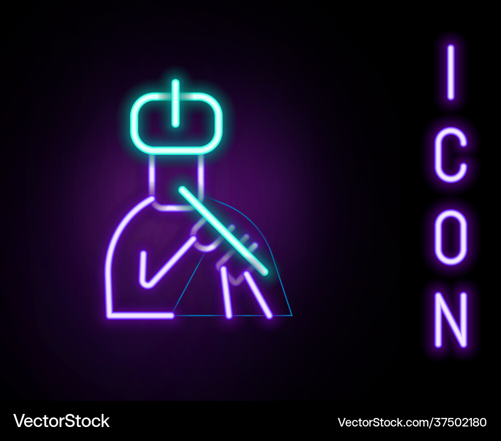 Glowing neon line indian man plays flute icon Vector Image