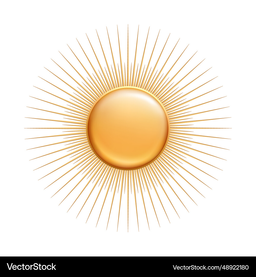 Hand drawn 3d glossy golden sun sunburst Vector Image
