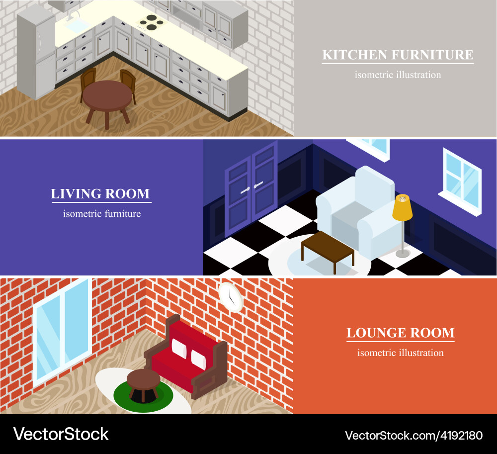 Isometric rooms with furniture Royalty Free Vector Image